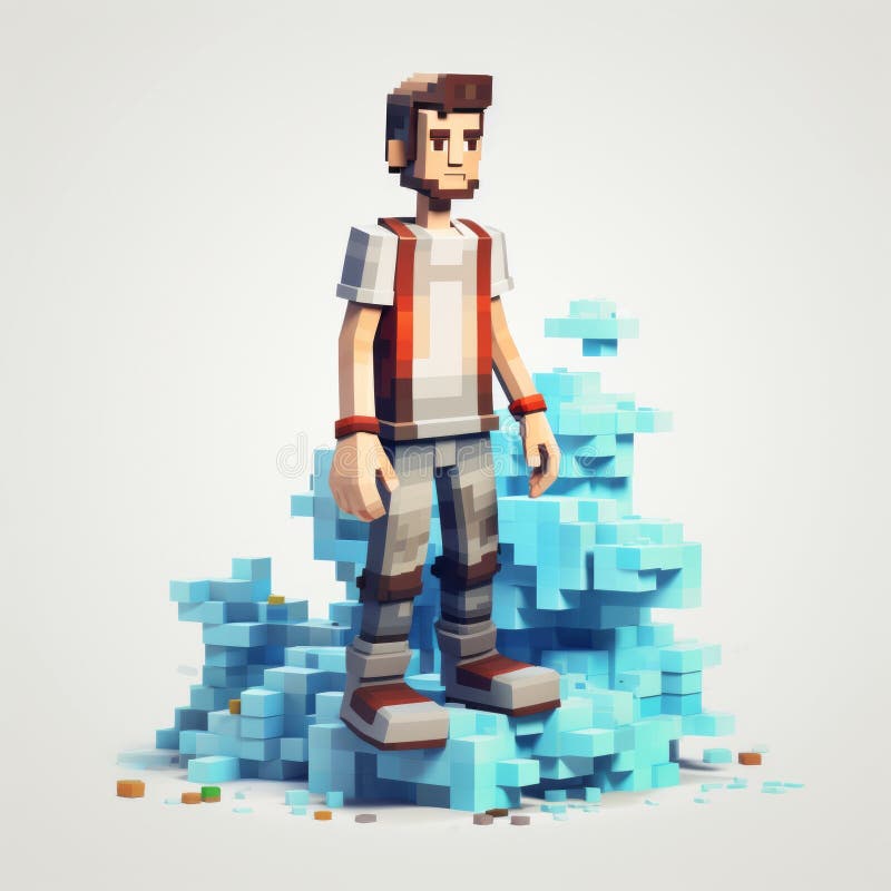 Pixelated Man on Ice: Realistic and Detailed Character Design Stock ...