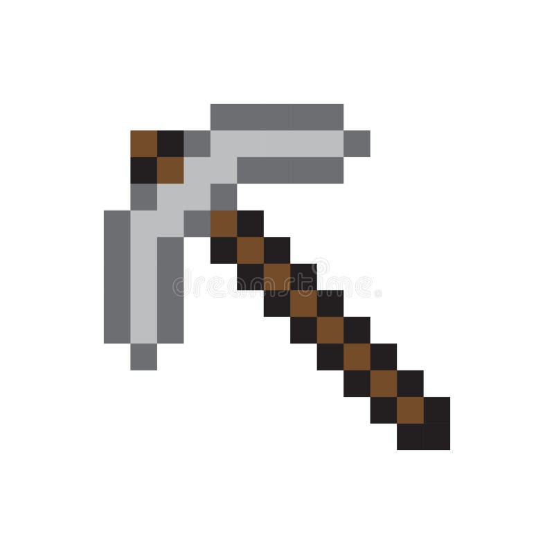 Pixel Pickaxe Icon. Mining Tool Symbol. Gray Brown Handle. Vector ...