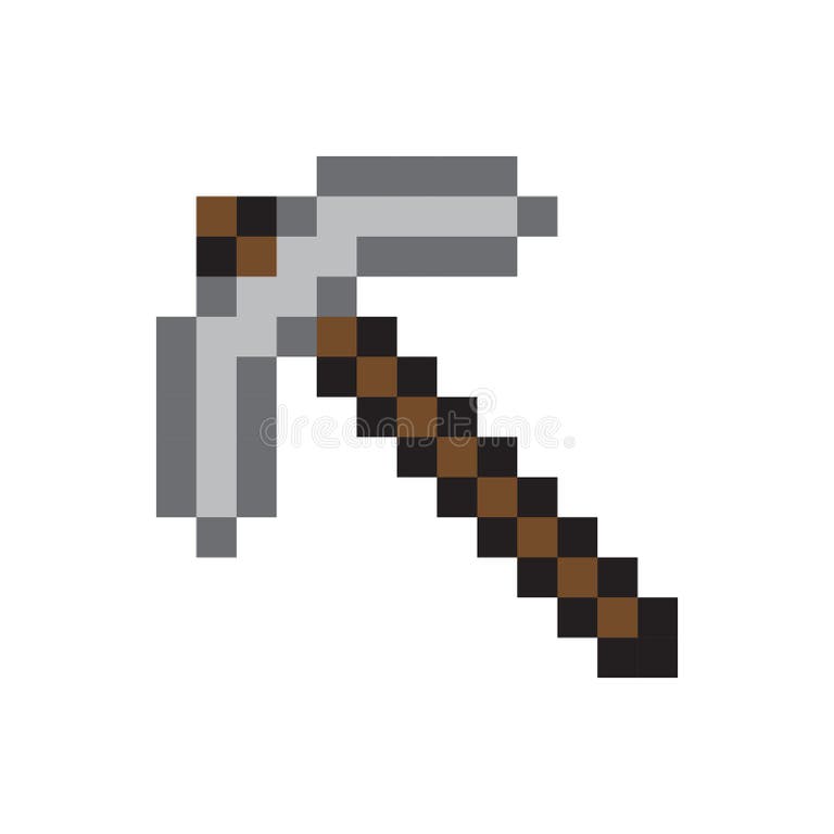 Pixel Pickaxe Icon. Mining Tool Symbol. Gray Brown Handle. Vector ...