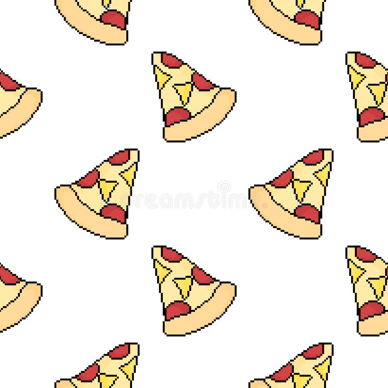 Pixel Pizza Seamless Pattern with Outline Stock Vector - Illustration ...