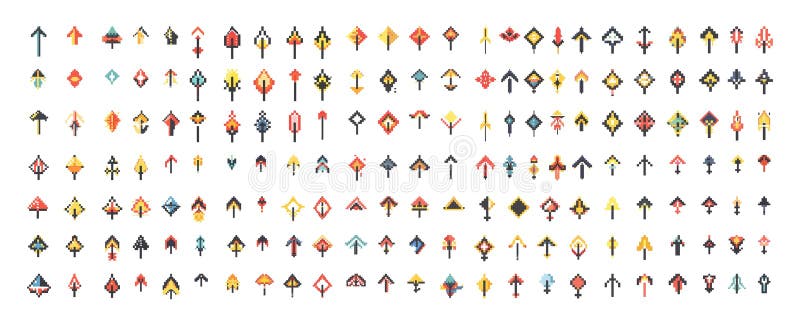 Pixel Pointers Colored Big Vector Bundle. 8 Bits Arrows Hover Cursor ...