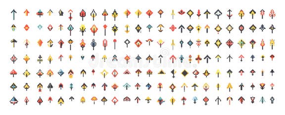 Pixel Pointers Colored Big Vector Bundle. 8 Bits Arrows Hover Cursor ...