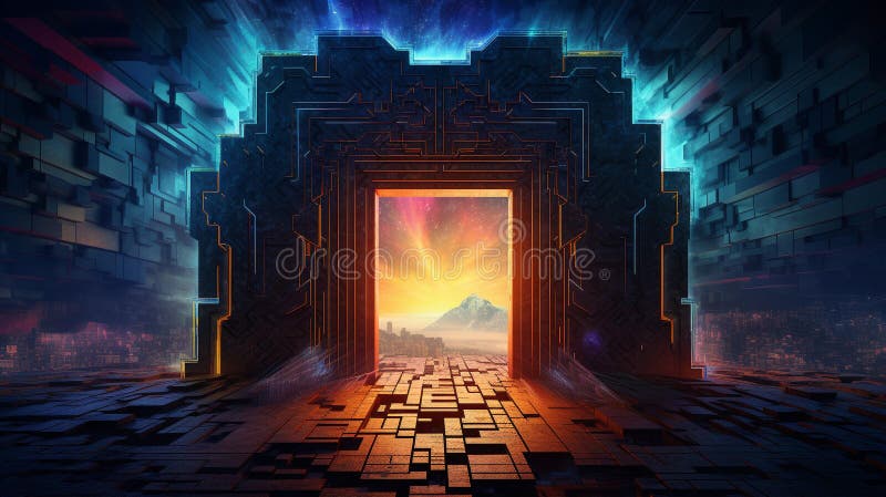 Pixel Portal: Gateway To the Digital Imagination Stock Illustration ...