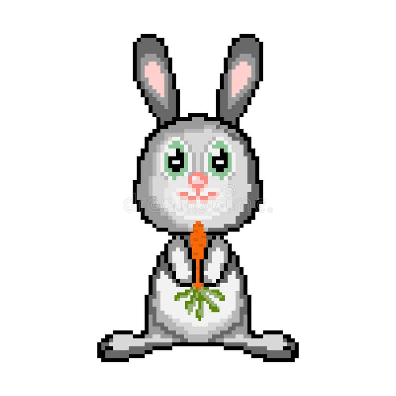 PIXEL RABBIT with CARROT. PIXEL ICON. CARTOON BEAUTIFUL BUNNY Stock ...