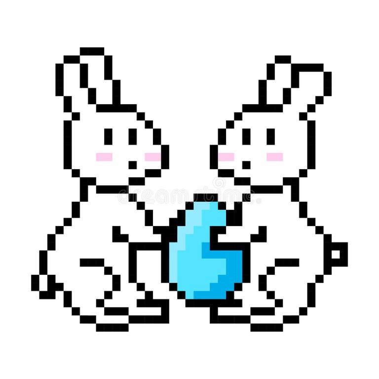 Pixel Rabbit Pair. Holding Blue Egg. Cute Retro Design. Vector Art ...
