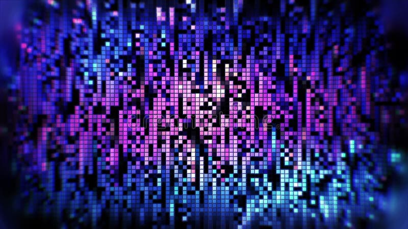 Pixel Rain on Black Background. Motion. Colored Pixels Move Down in ...