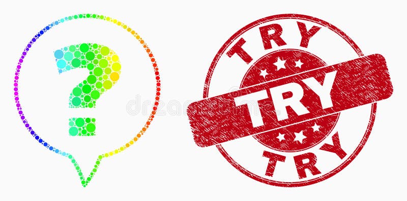 Vector Bright Dotted Question Icon and Scratched Try Stamp Seal Stock ...