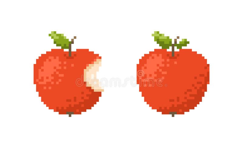 Pixel Red Apples in Two Forms. Whole and Bitten Apple in 8-bit Design ...
