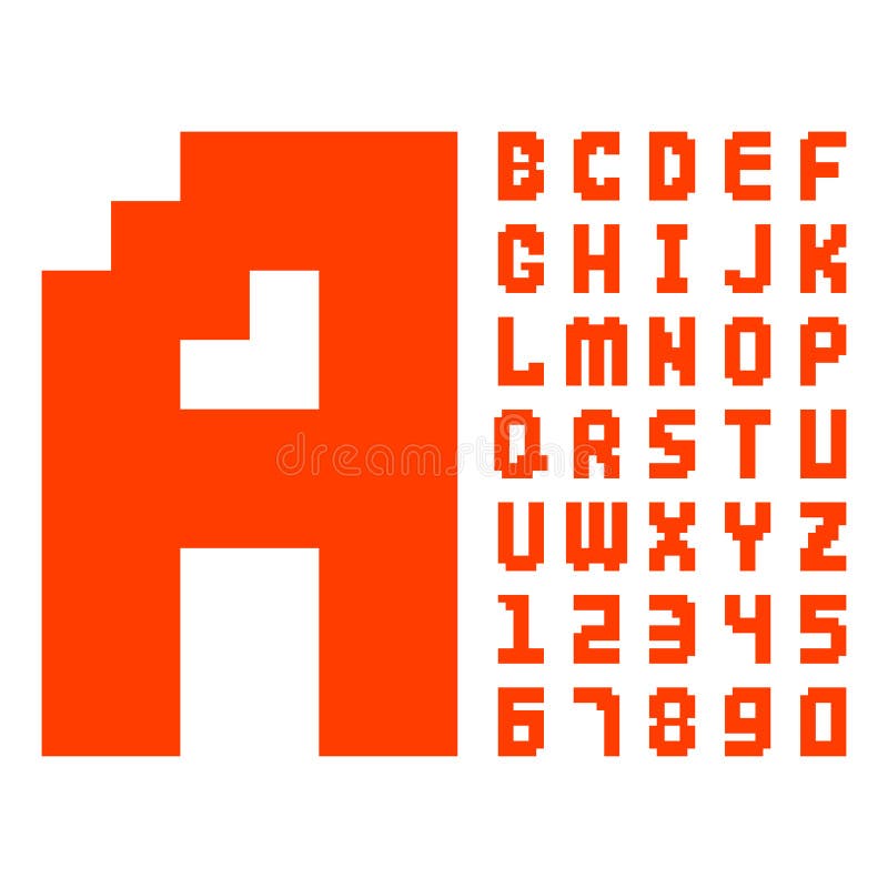 Pixel Retro Font Red Computer Game Design 8 Bit Letters Numbers ...