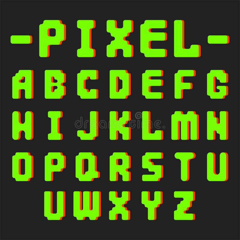 Pixel Retro Font Video Computer Game Design 8 Bit Letters Electronic ...
