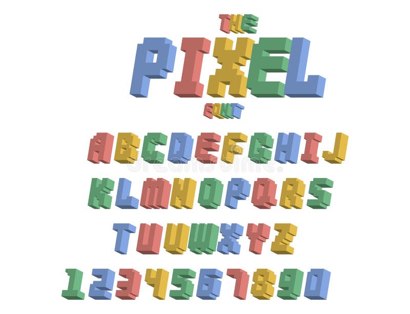 Pixel Retro Font Video Computer Game Design 8 Bit Letters Numbers ...