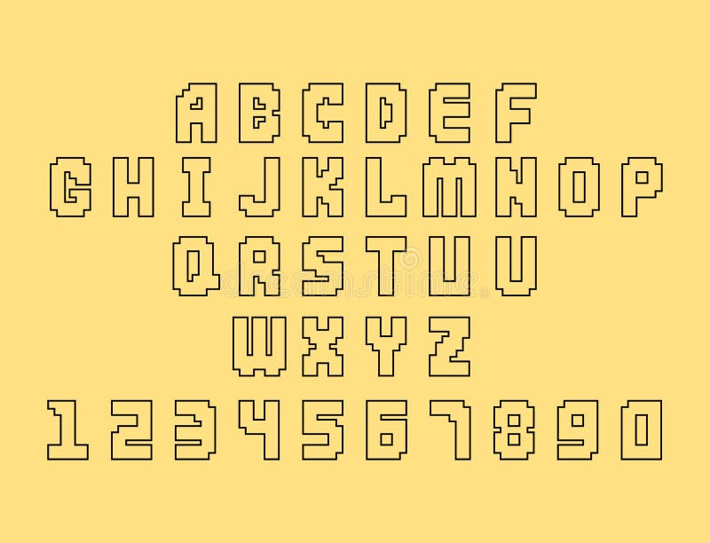 Pixel Retro Font Video Computer Game Design 8 Bit Letters Numbers ...