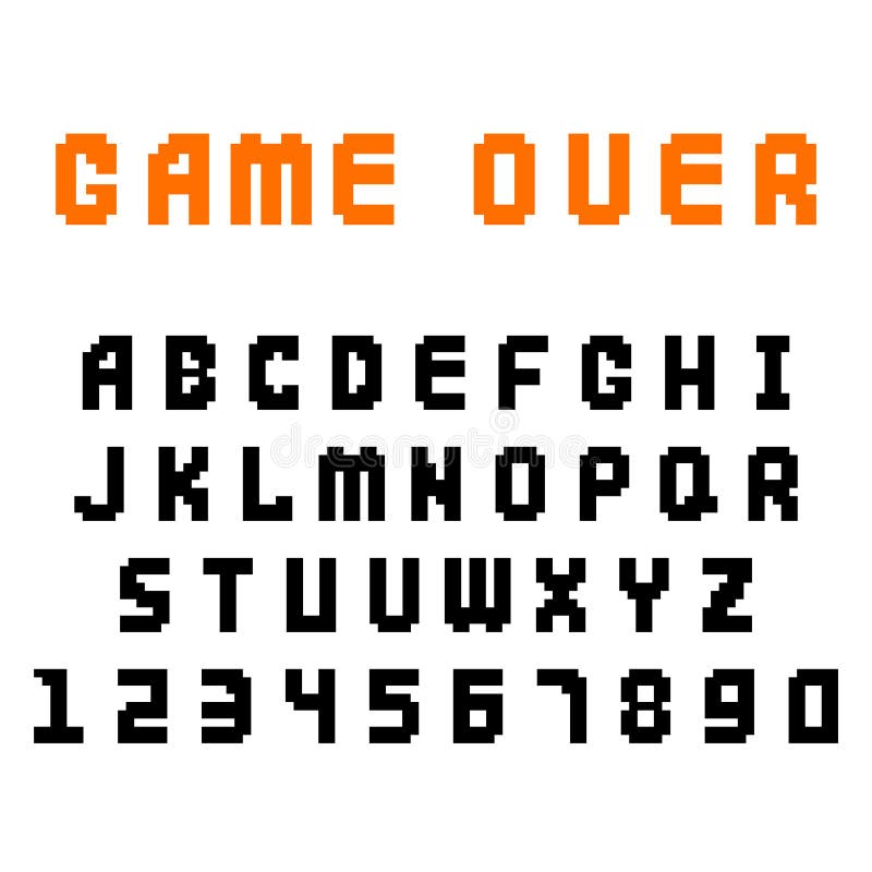 Pixel Retro Font Video Computer Game Design 8 Bit Letters Numbers ...
