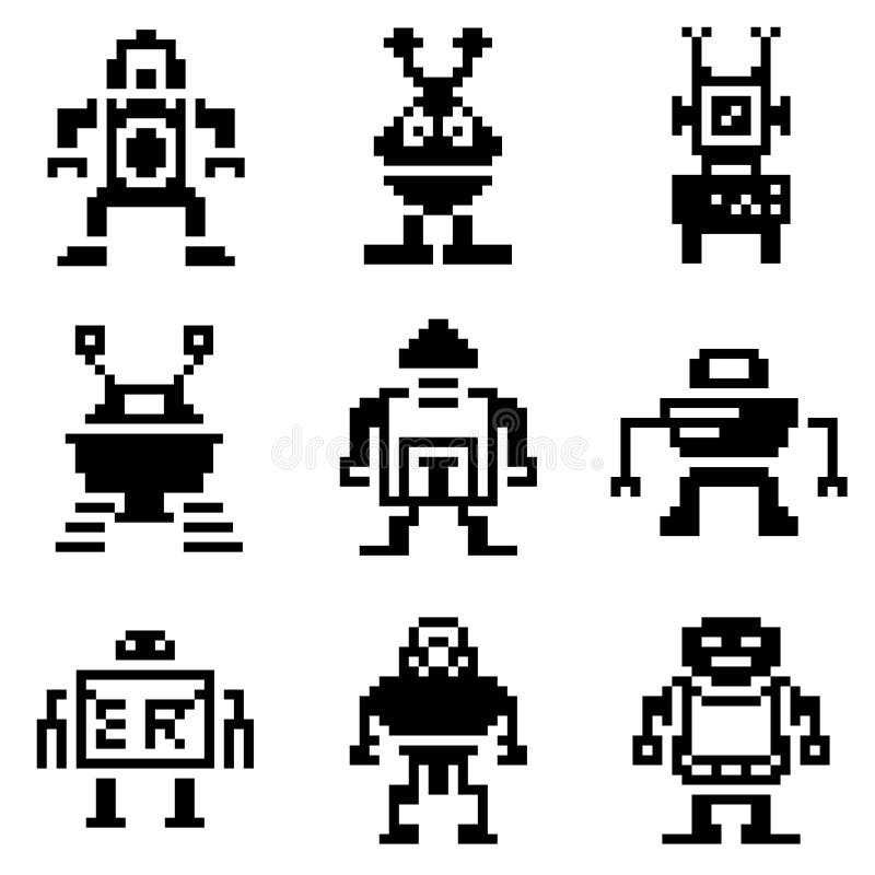 Pixel robot icons stock illustration. Illustration of design - 36446778