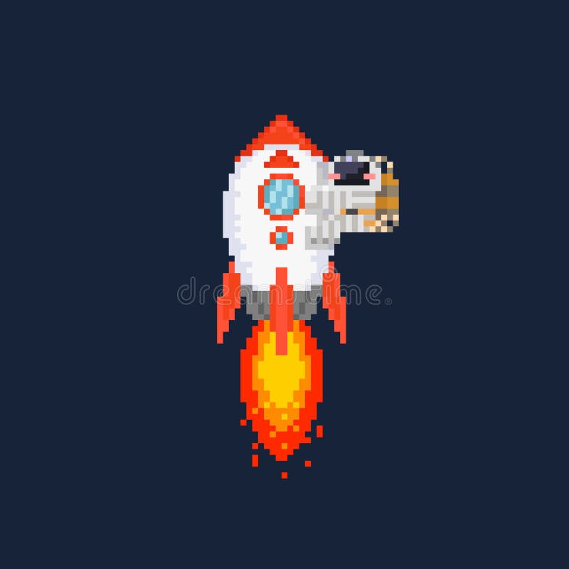 Pixel Rocket Illustration with Astronaut on it.8bit. Stock Illustration ...