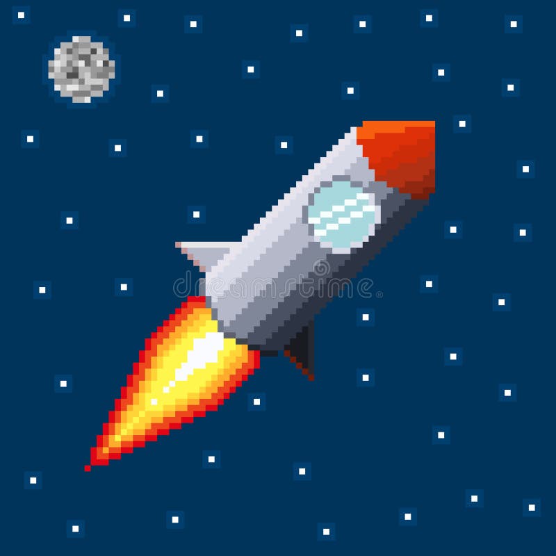 8-bit Pixel Rocket in Space Stock Vector - Illustration of escape ...