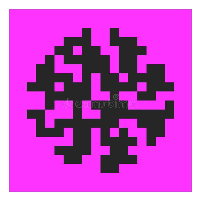 Pixel Round Background. 8-bit Black Circle Banner on a Bright ...