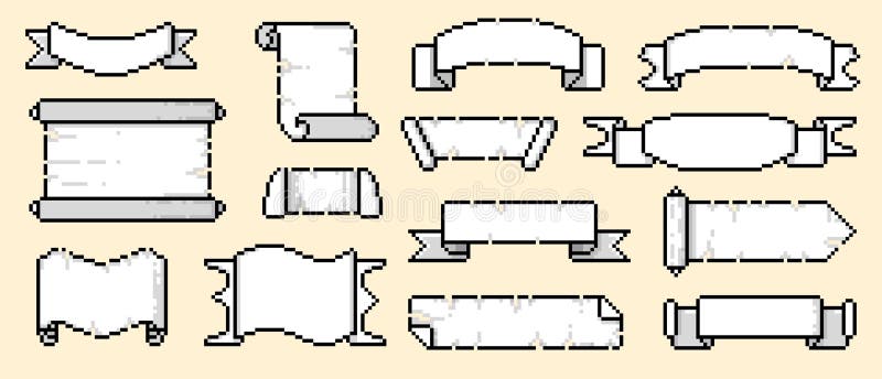 Pixel Scroll Frame. Retro Video Game Asset Scroll Frames, Blank Ancient ...