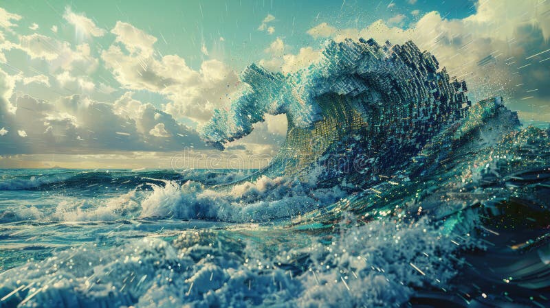 Pixel Sea Becoming a Wave, Representing Sudden and Massive Influx of ...