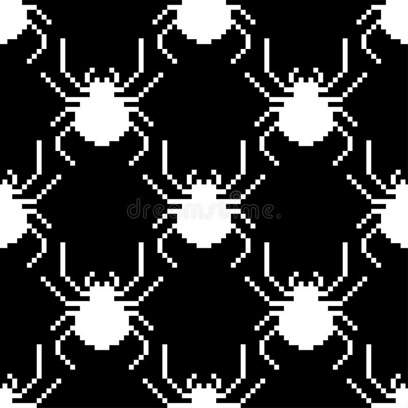 Pixel Seamless Pattern with 8 Bit Spider. Vector Illustration Stock ...