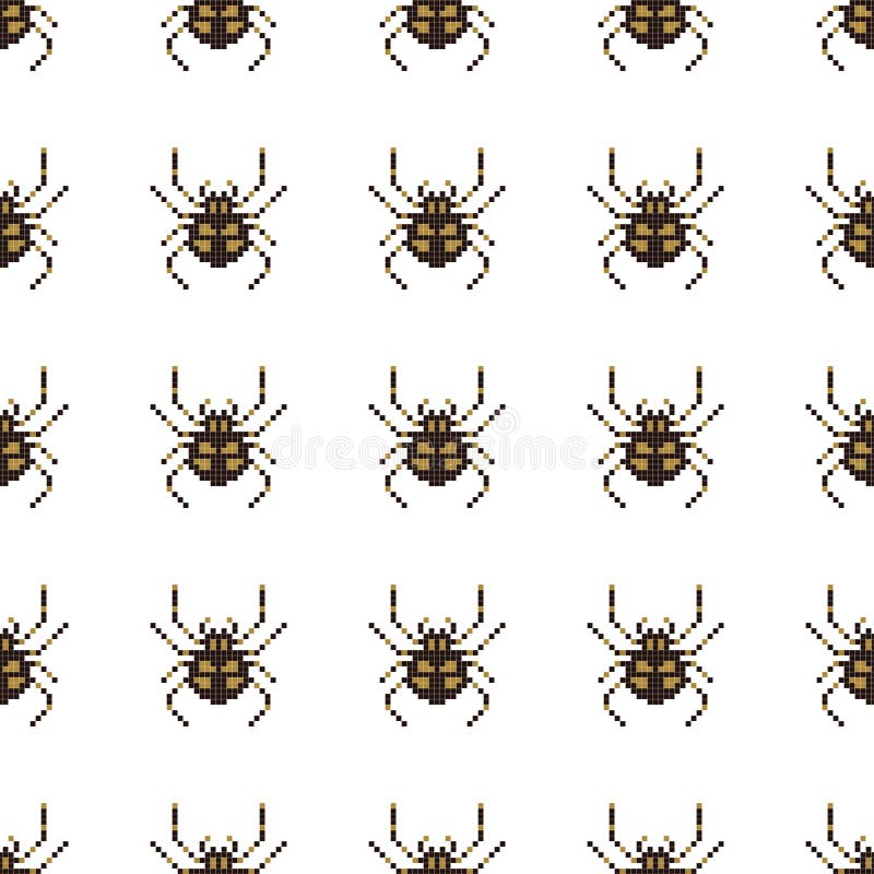 Pixel Seamless Pattern with 8 Bit Spider. Vector Illustration Stock ...