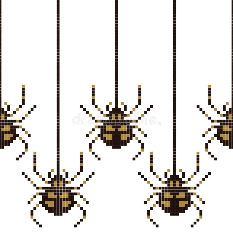 Pixel Seamless Pattern with 8 Bit Spider. Vector Illustration Stock ...