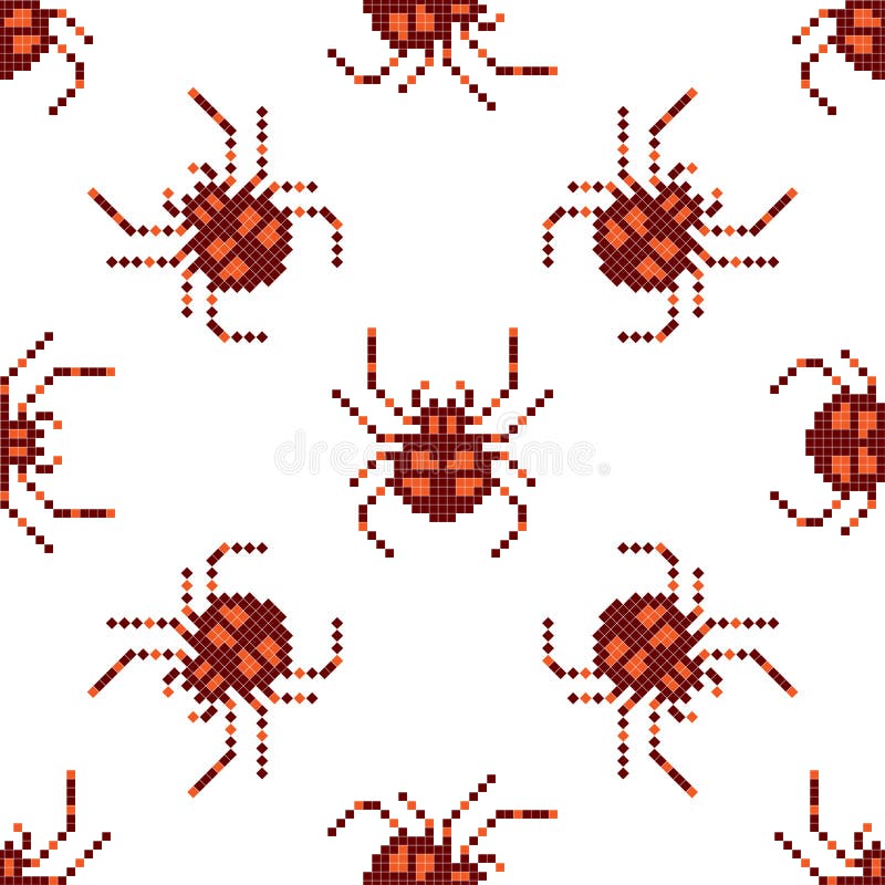 Pixel Seamless Pattern with 8 Bit Spider. Vector Illustration Stock ...