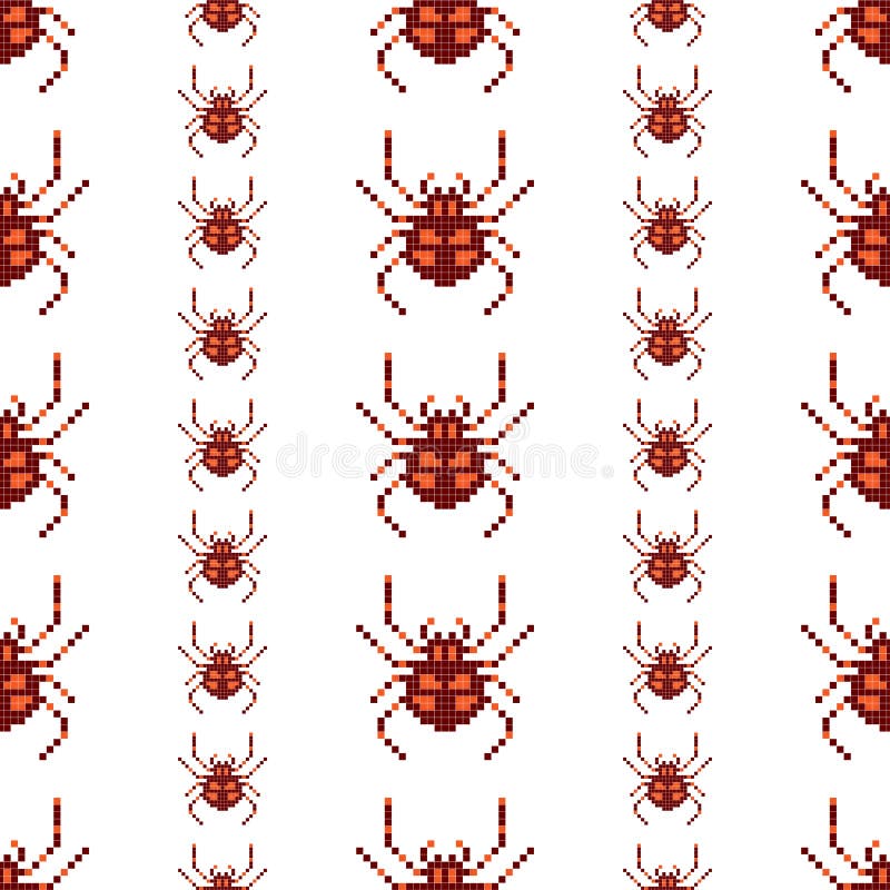 Pixel Seamless Pattern with 8 Bit Spider. Vector Illustration Stock ...