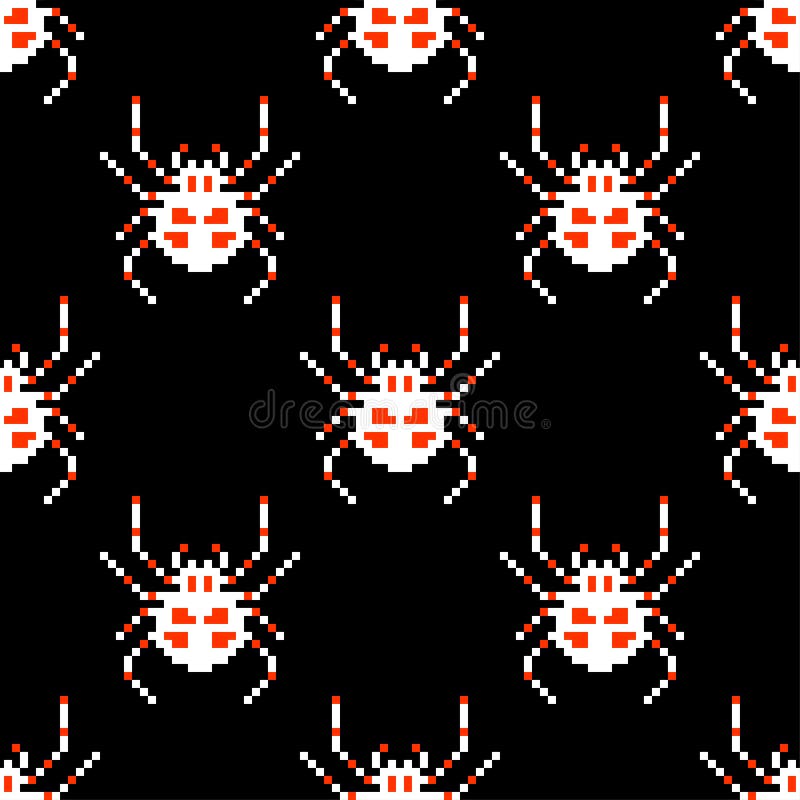Pixel Seamless Pattern with 8 Bit Spider. Vector Illustration Stock ...