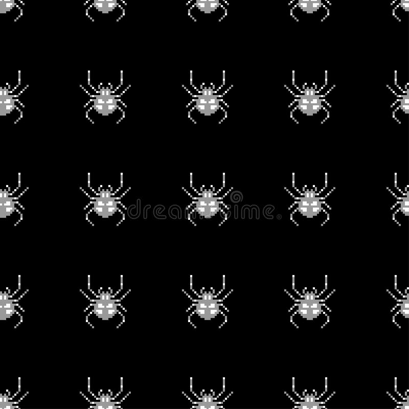 Pixel Seamless Pattern with 8 Bit Spider. Vector Illustration Stock ...