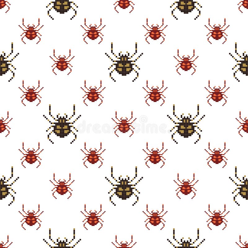 Pixel Seamless Pattern with 8 Bit Spider. Vector Illustration Stock ...