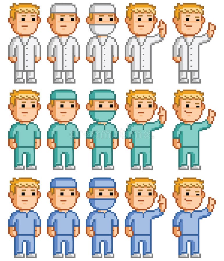 Pixel Set of Doctors, Surgeons and Physicians Stock Vector ...
