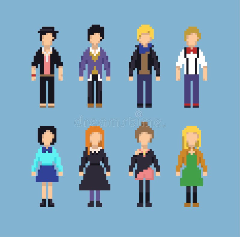 Pixel Set of Hipster People Stock Vector - Illustration of cartoon ...