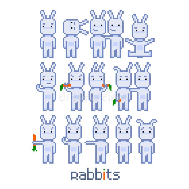 Pixel Set Rabbits for 8 Bit Video Game Stock Vector - Illustration of ...