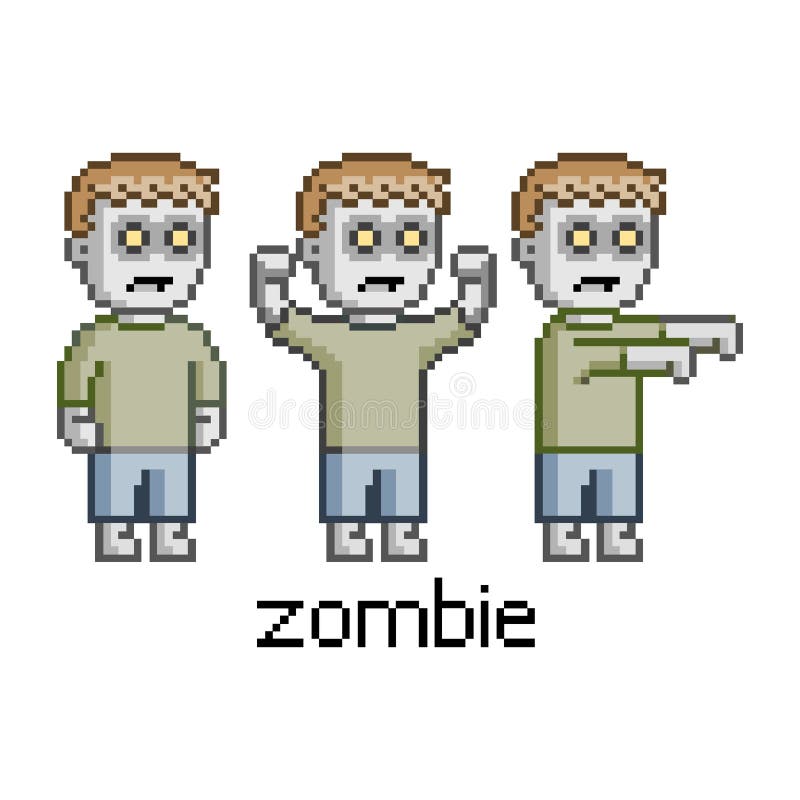 Pixel zombies stock illustration. Illustration of hero - 95957003