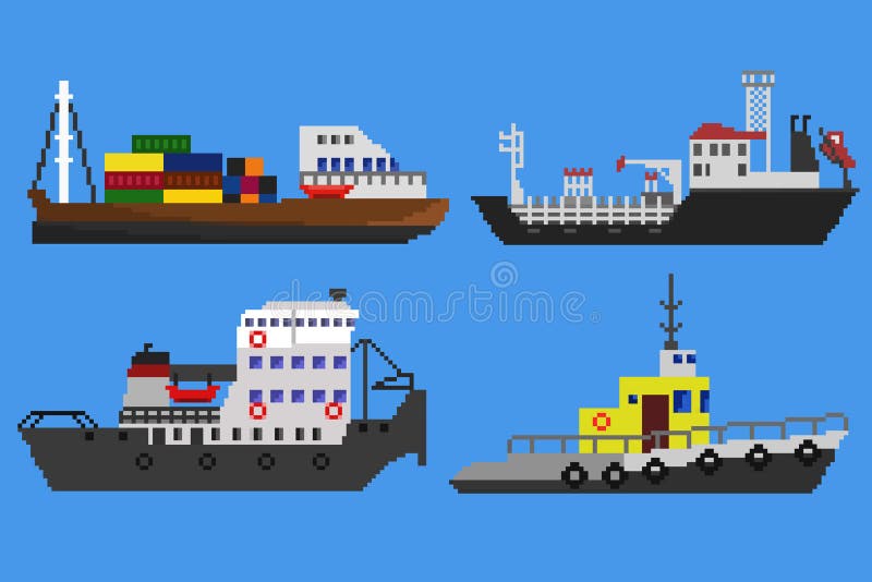 Pixel ships and boats stock vector. Illustration of ferry - 68886648