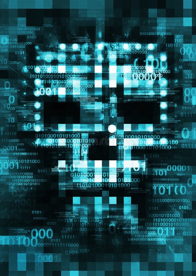 Pixel Skull,Computer Virus, Blue Background. Stock Illustration ...