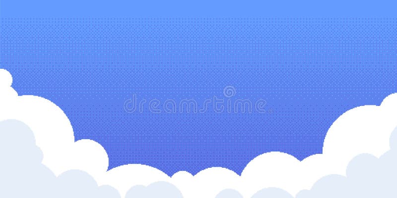 Pixel Sky with Clouds. Retro Video Game Abstract Blue Background with ...