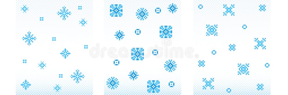 Pixel Snow Patterns Set with Blue Snowflakes Stock Illustration ...