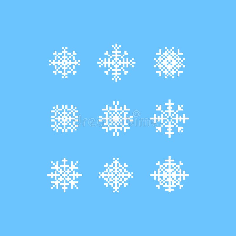 Pixel Snowflakes.8bit Icon Set Stock Illustration - Illustration of ...