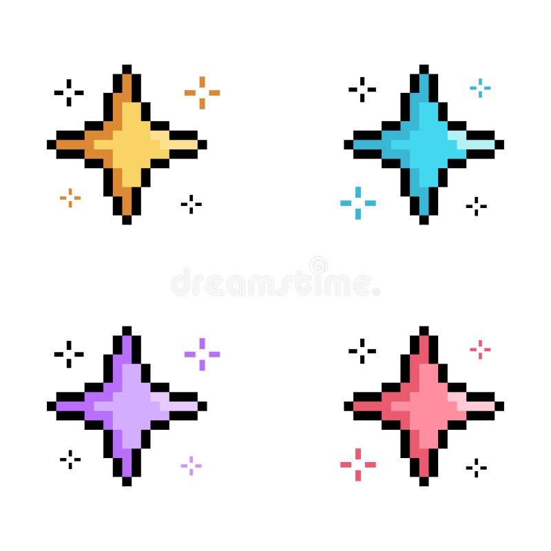 Pixel Sparkle Set. Shiny Stars Pixel Art Icon Set. 8-bit Stars ...