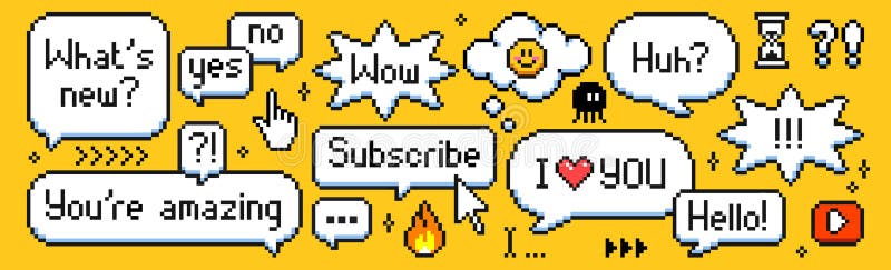 Pixel Art Speech Bubble. Dialogue Boxes, Retro 8 Bit Arcade Game Style ...