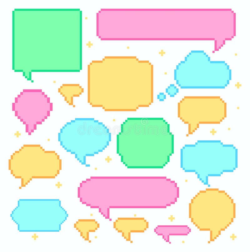 Pixel Art Speech Bubble. Dialogue Boxes, Retro 8 Bit Arcade Game Style ...