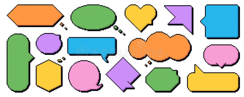 Pixel Speech Bubbles. Colored Vector Dialogue Boxes. Chat Speech or ...