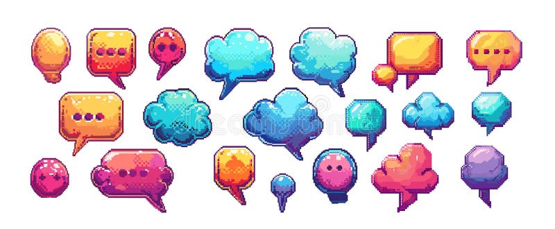 Pixel Speech Bubbles Vector Set. Cloud Chat Messages Dialogue Balloon 8 ...