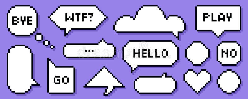 Pixel Art 8 Bit Speech Bubbles Black Icons Set. Vector Stock Vector ...