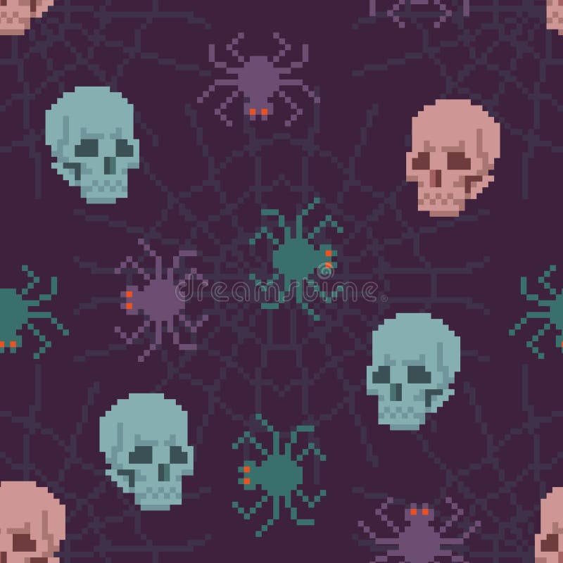 Pixel Spider and Skull Pattern Stock Vector - Illustration of october ...