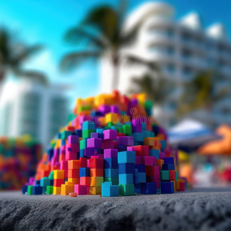 Pixel Square Style Miami South Generative AI Stock Photo - Image of ...