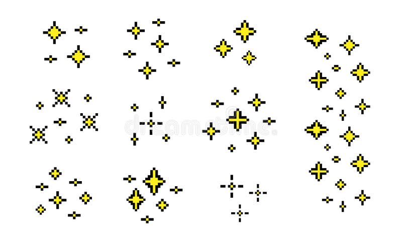 Pixel Star Shape Retro 8 Bit Sparkle. Shiny Game Pixel Art Effect Set ...