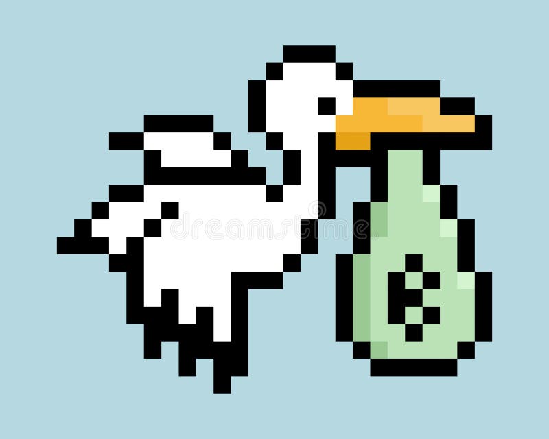 Pixel of a Stork. Stork Carrying a Baby in a Bag Stock Vector ...